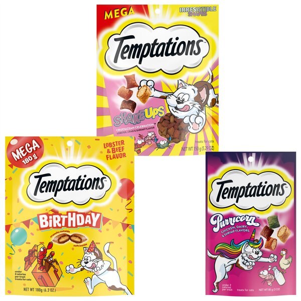 TEMPTATIONS Birthday Lobster & Beef Flavored Crunchy Cat Treats, 6.3-oz ...