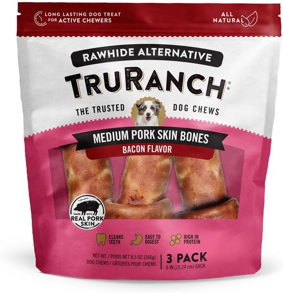 TRURANCH Pork Skin Bacon Flavored Dog Bones, Medium, 3 count - Chewy.com