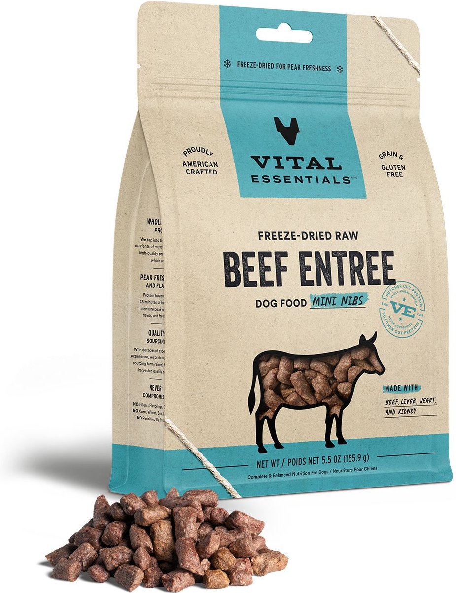 VITAL ESSENTIALS Freeze-Dried Raw Beef Entree Mini Nibs Dog Food, 5.5 ...