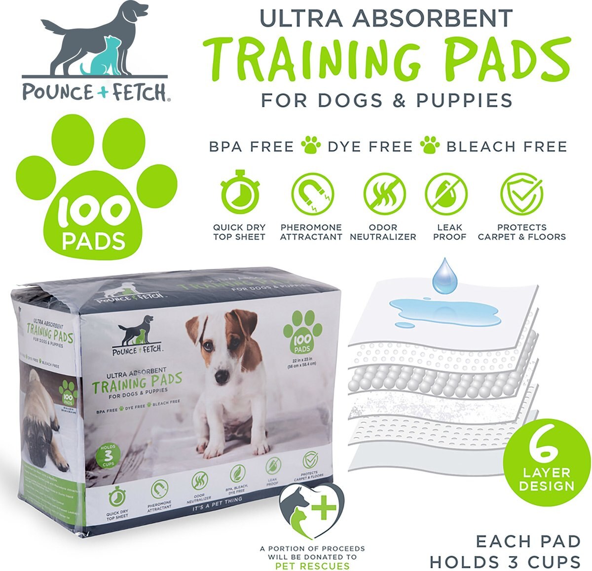 POUNCE + FETCH Ultra Absorbent Dog Training Pads, 100 count - Chewy.com