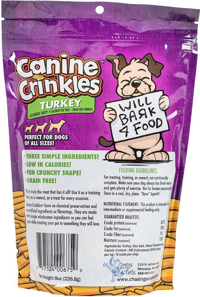 CHASING OUR TAILS Canine Crinkles Turkey Dehydrated Dog Treats, 8-oz ...