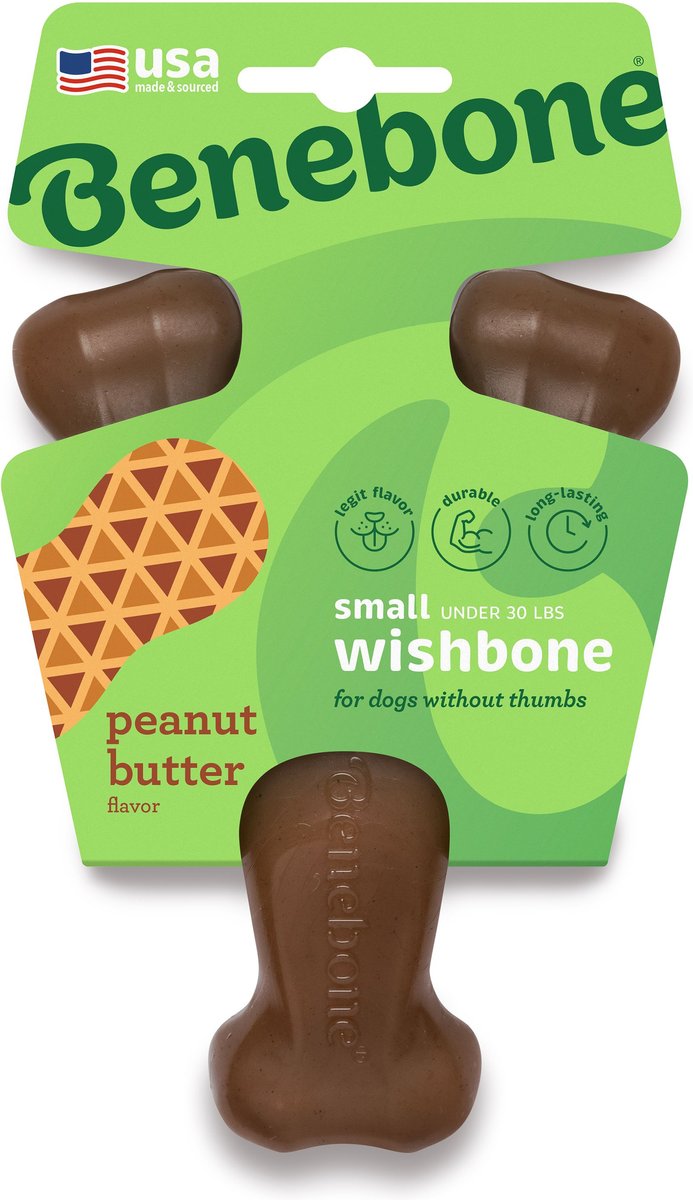 BENEBONE Peanut Butter Flavor Wishbone Tough Dog Chew Toy, Small ...