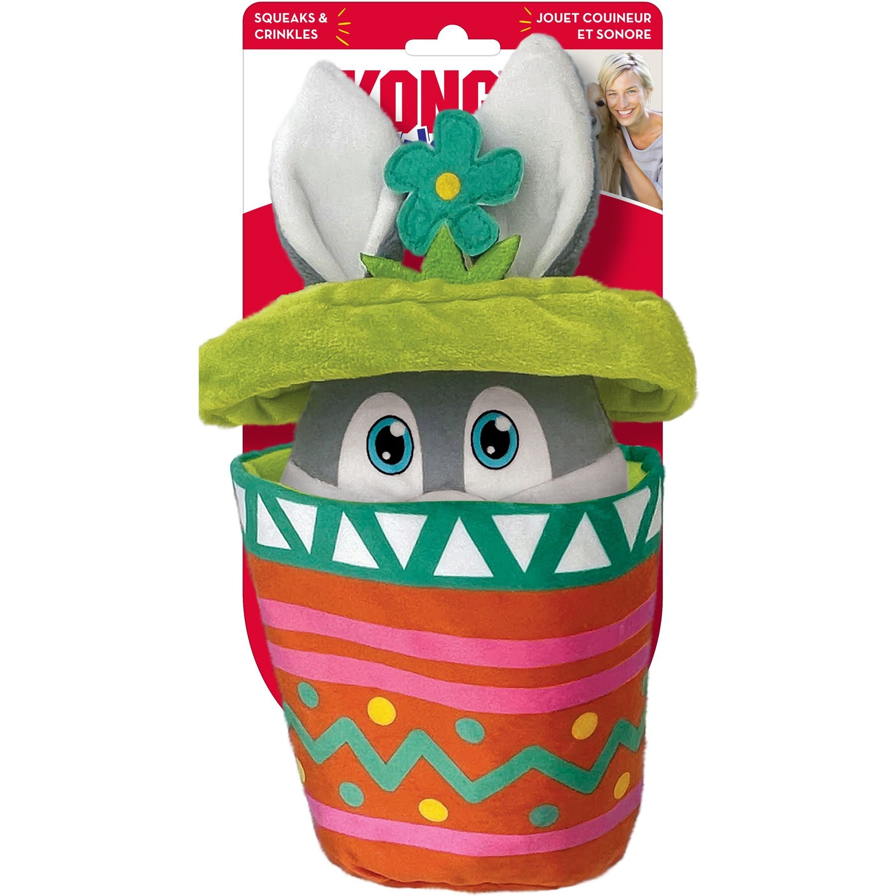 KONG Puzzlements Surprise Flower Pot Squeaky Plush Dog Toy, Medium ...