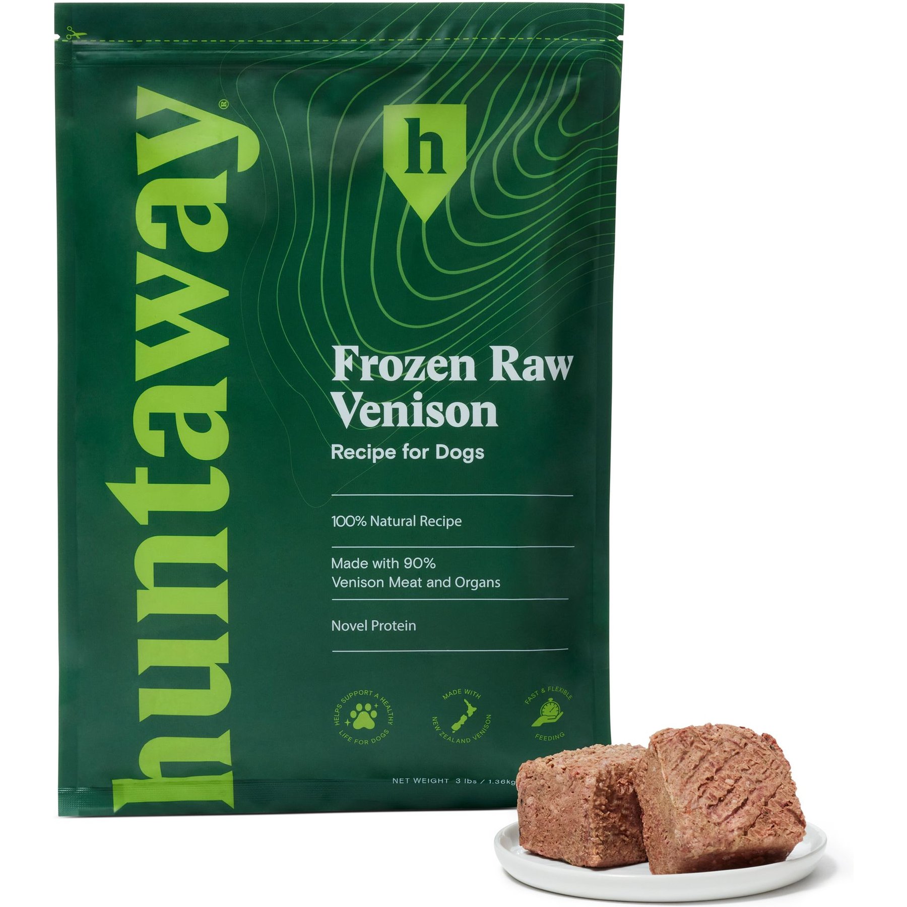 HUNTAWAY Frozen Wild Venison Raw Dog Food, 3-lb bag, case of 3 - Chewy.com
