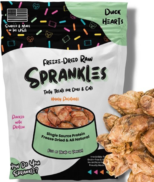 SPRANKLES Duck Hearts Grain-Free Freeze-Dried Cat & Dog Treat, 10-oz ...