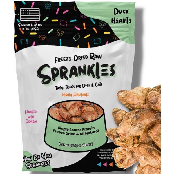 SPRANKLES Duck Hearts Grain-Free Freeze-Dried Cat & Dog Treat, 10-oz ...