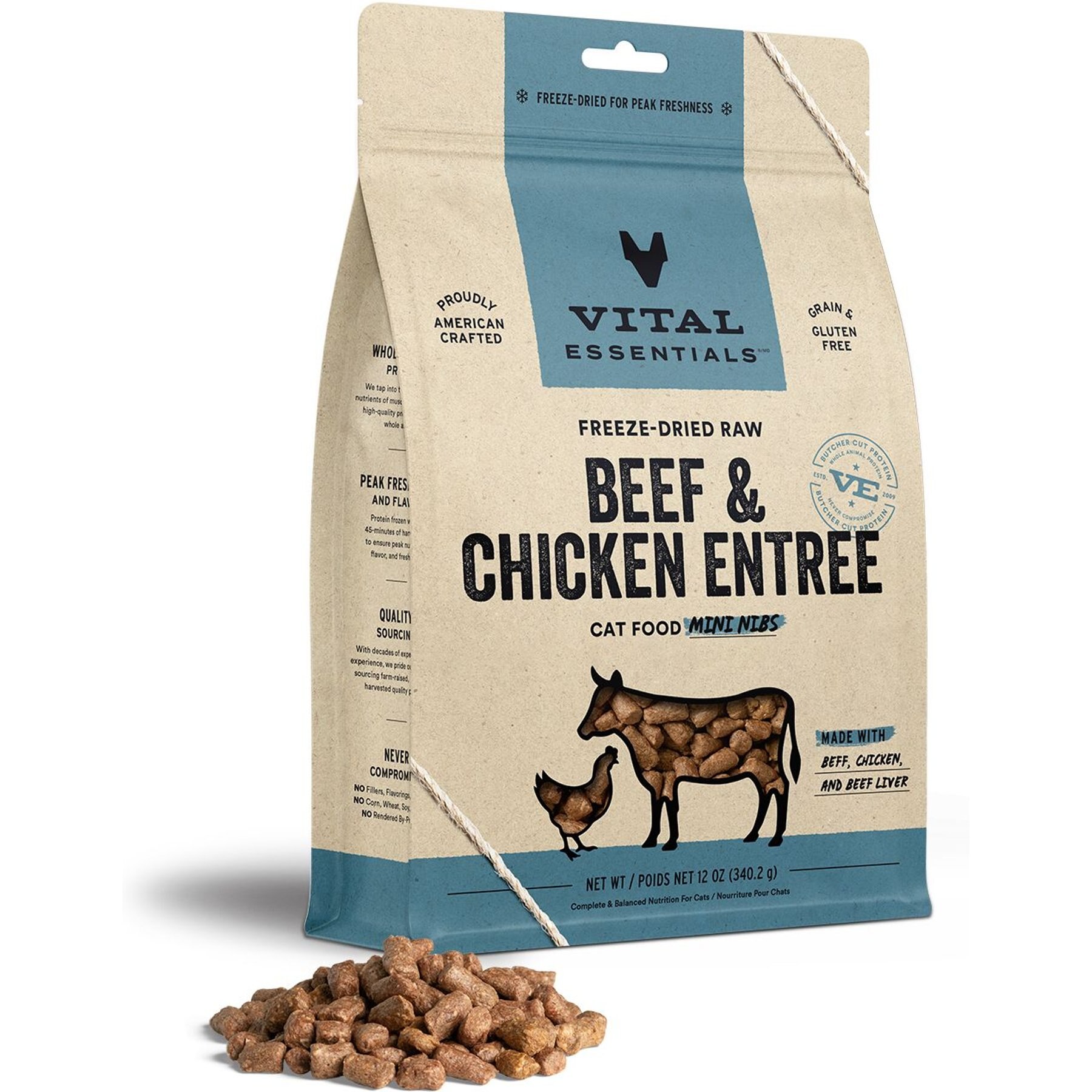 VITAL ESSENTIALS Beef & Chicken Entree Cat Food Mini Nibs Grain-Free ...