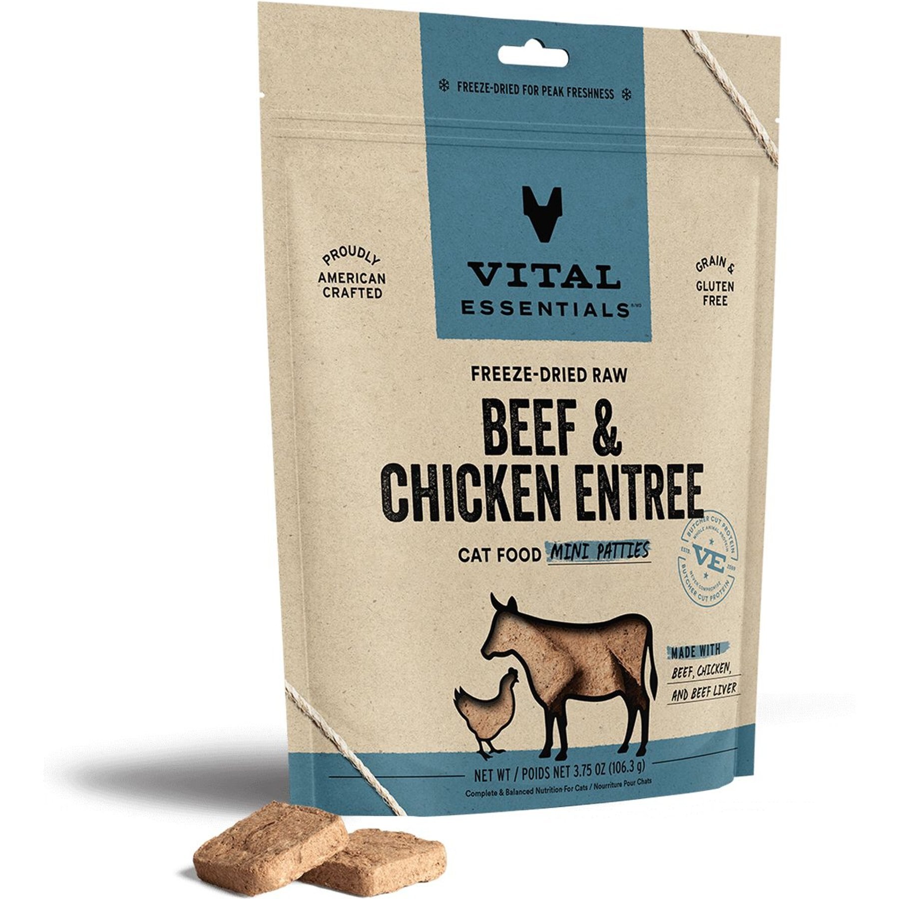 VITAL ESSENTIALS Beef & Chicken Entree Cat Food Mini Patties Grain-Free ...