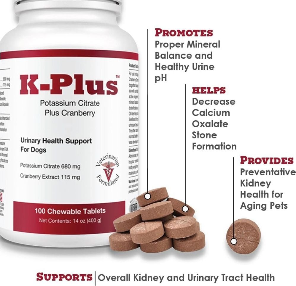 K-PLUS Potassium Citrate Plus Cranberry Chewable Tablets for Dogs, 100 ...
