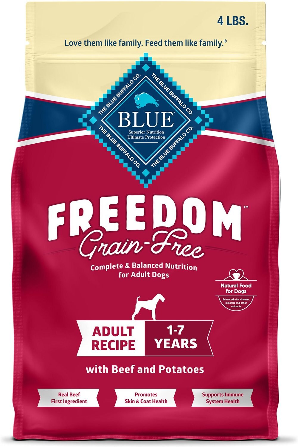 BLUE BUFFALO Freedom Adult Beef Recipe Grain-Free Dry Dog Food, 4-lb ...
