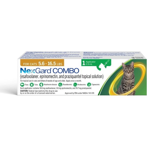 NEXGARD COMBO Topical for Cats, 5.6-16.5 lbs. (Yellow Box), 1 Dose (1 ...