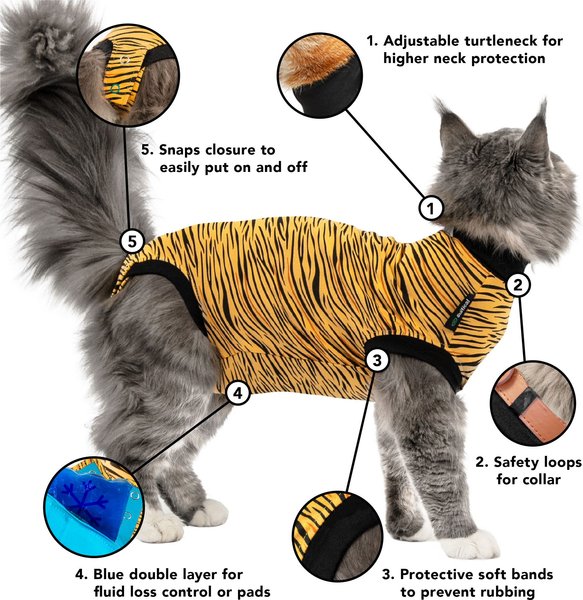 SUITICAL Recovery Suit Cat Apparel, Tiger Print, Small - Chewy.com