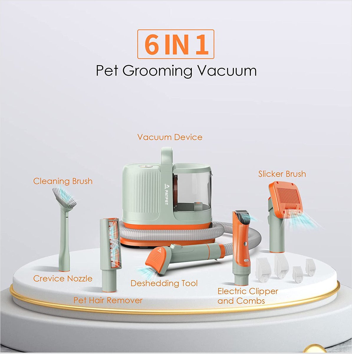 PATPET Dog & Cat Grooming Pet Hair Vacuum Kit with 7 Grooming Tools ...