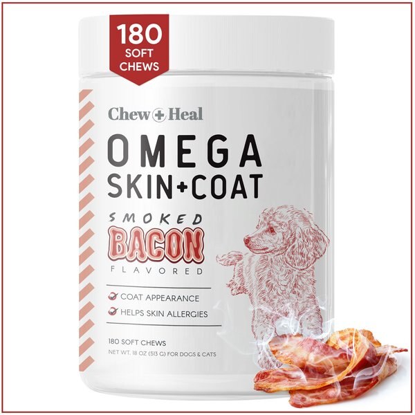 CHEW + HEAL Smoked Bacon Omega Skin + Coat Supplement for Dogs, 180 ...