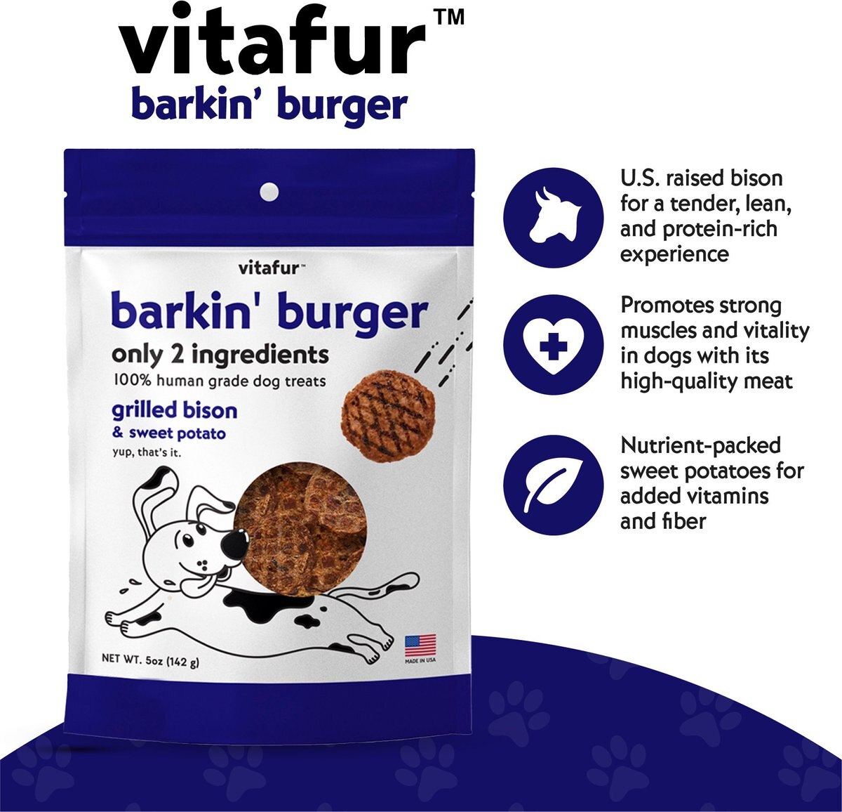 VITAFUR Barkin' Burger Grilled Bison Dehydrated Dog Treats, 5-oz bag ...