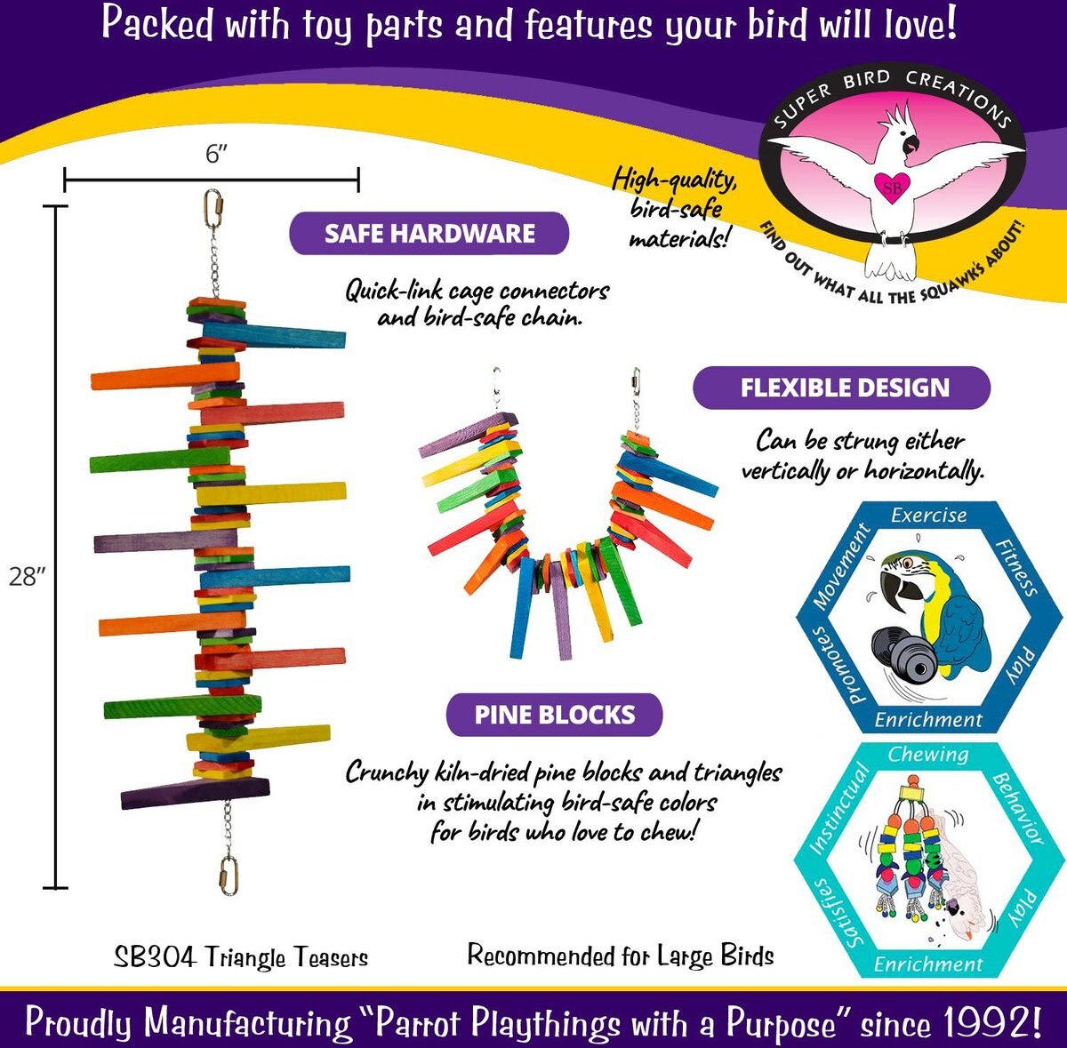 SUPER BIRD CREATIONS Triangle Teasers Bird Toy - Chewy.com