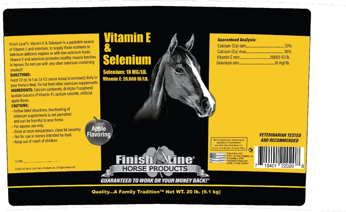 FINISH LINE Vitamin E & Selenium Horse Supplement, 20-lb bucket - Chewy.com