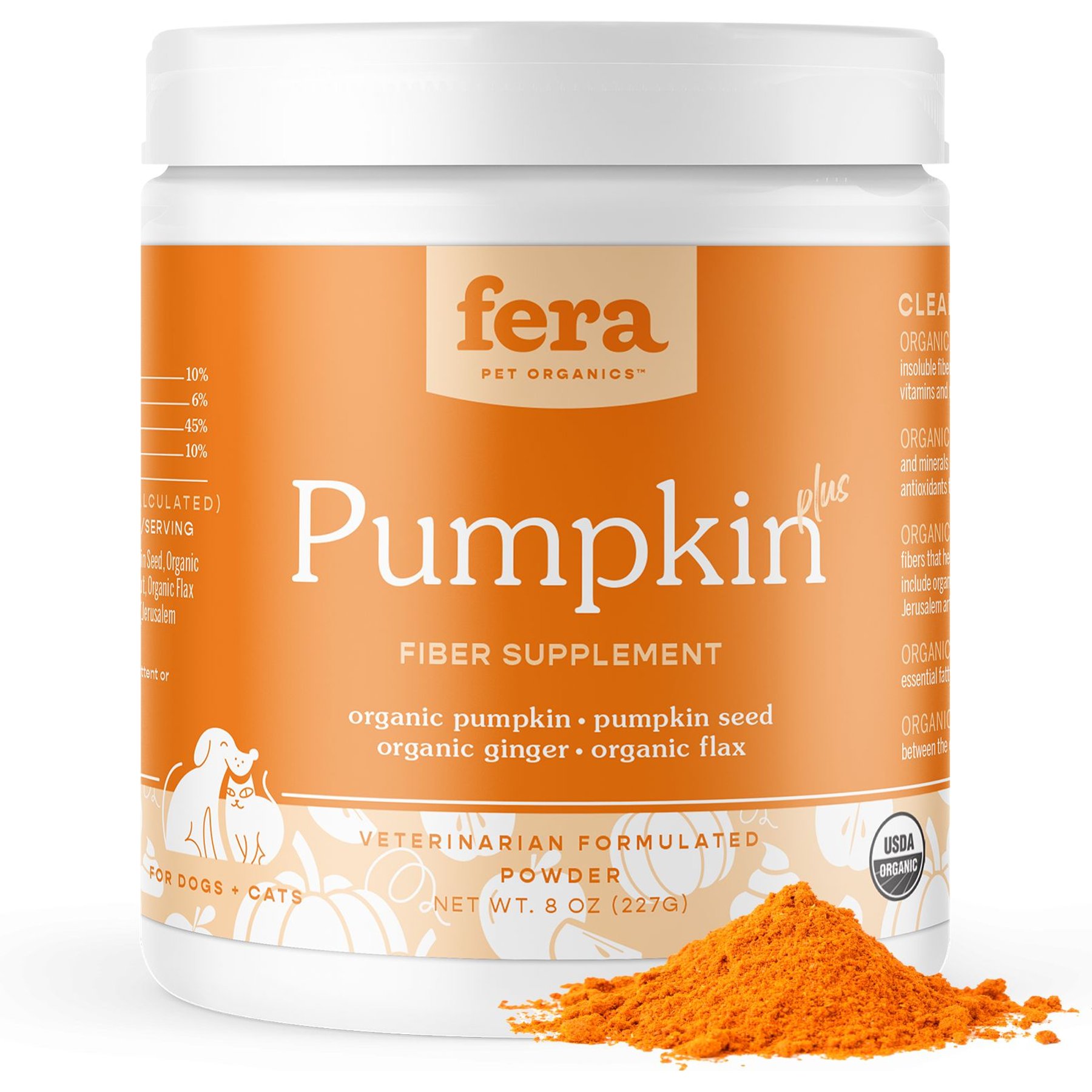 FERA PETS USDA Organic Pumpkin Plus Fiber Support for Dogs & Cats, 90 ...