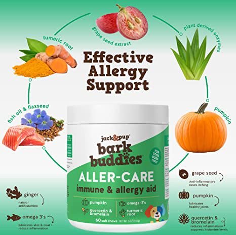 JACK & PUP Bark Buddies Aller-Care Dog Immune Supplement, 60 count ...