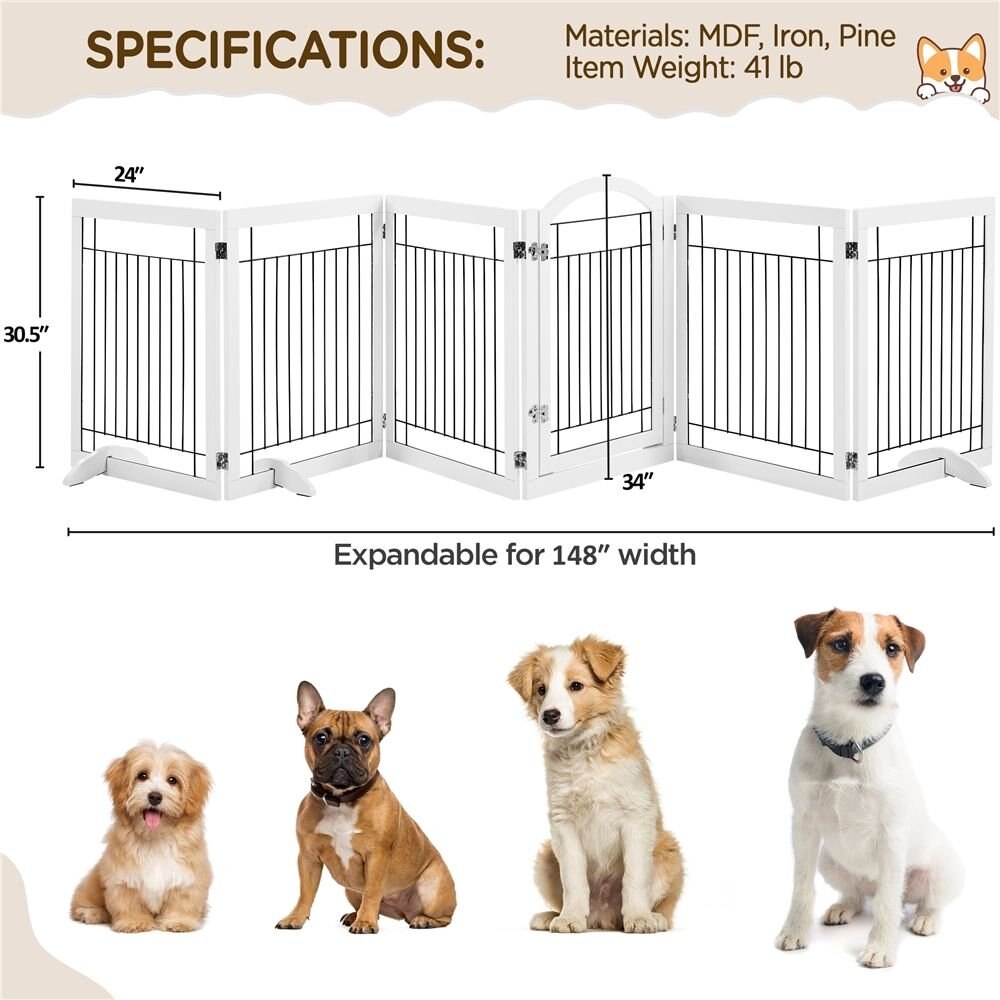 Out of Stock - YAHEETECH 6-Panel Foldable Wire Dog Gate, White, 34-in H ...