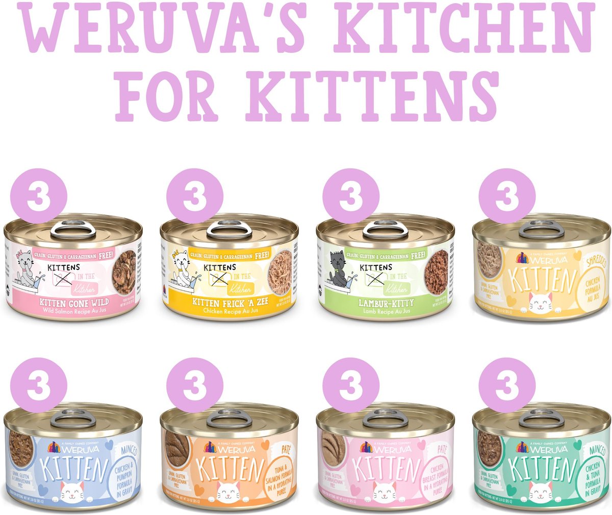 WERUVA Kitchen for Kittens Variety Pack Grain-Free Wet Cat Food, 3-oz ...