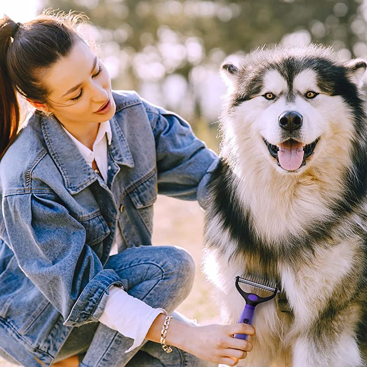 RUFF 'N RUFFUS Upgraded Gel-Handle Double-Sided Rake Brush for Dogs ...