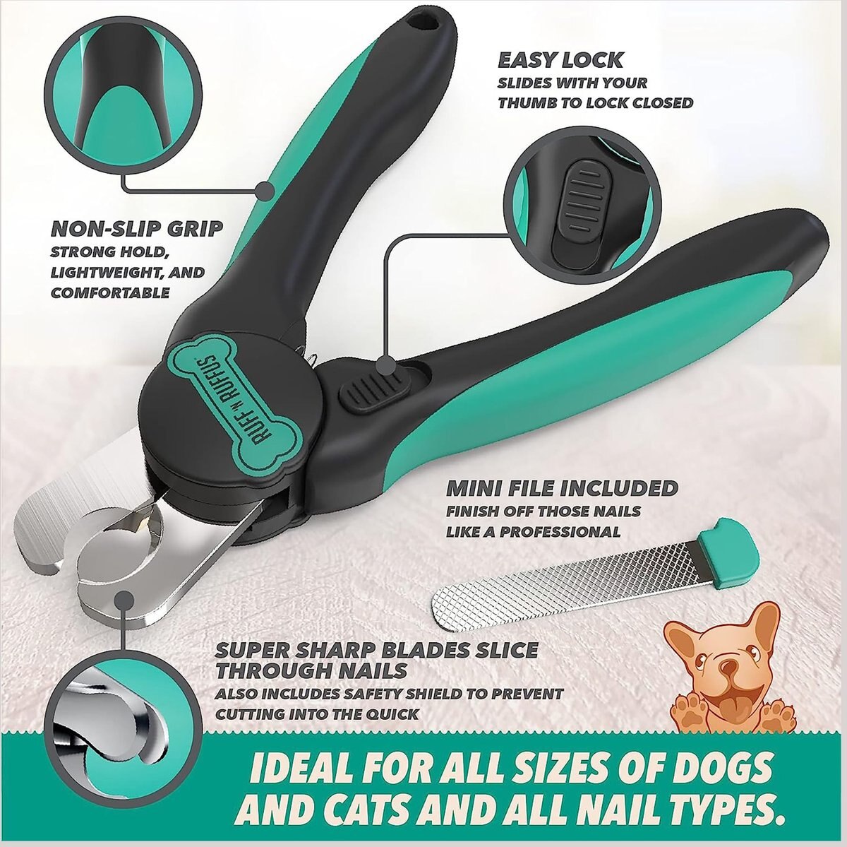 RUFF 'N RUFFUS 3-Piece Essential Grooming Kit for Dogs & Cats, Aqua ...