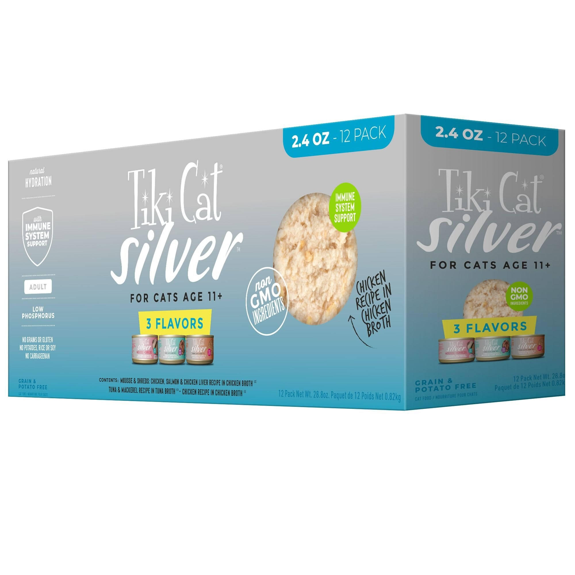 TIKI CAT Silver Variety Pack Grain-Free Wet Cat Food, 2.4-oz can, case ...