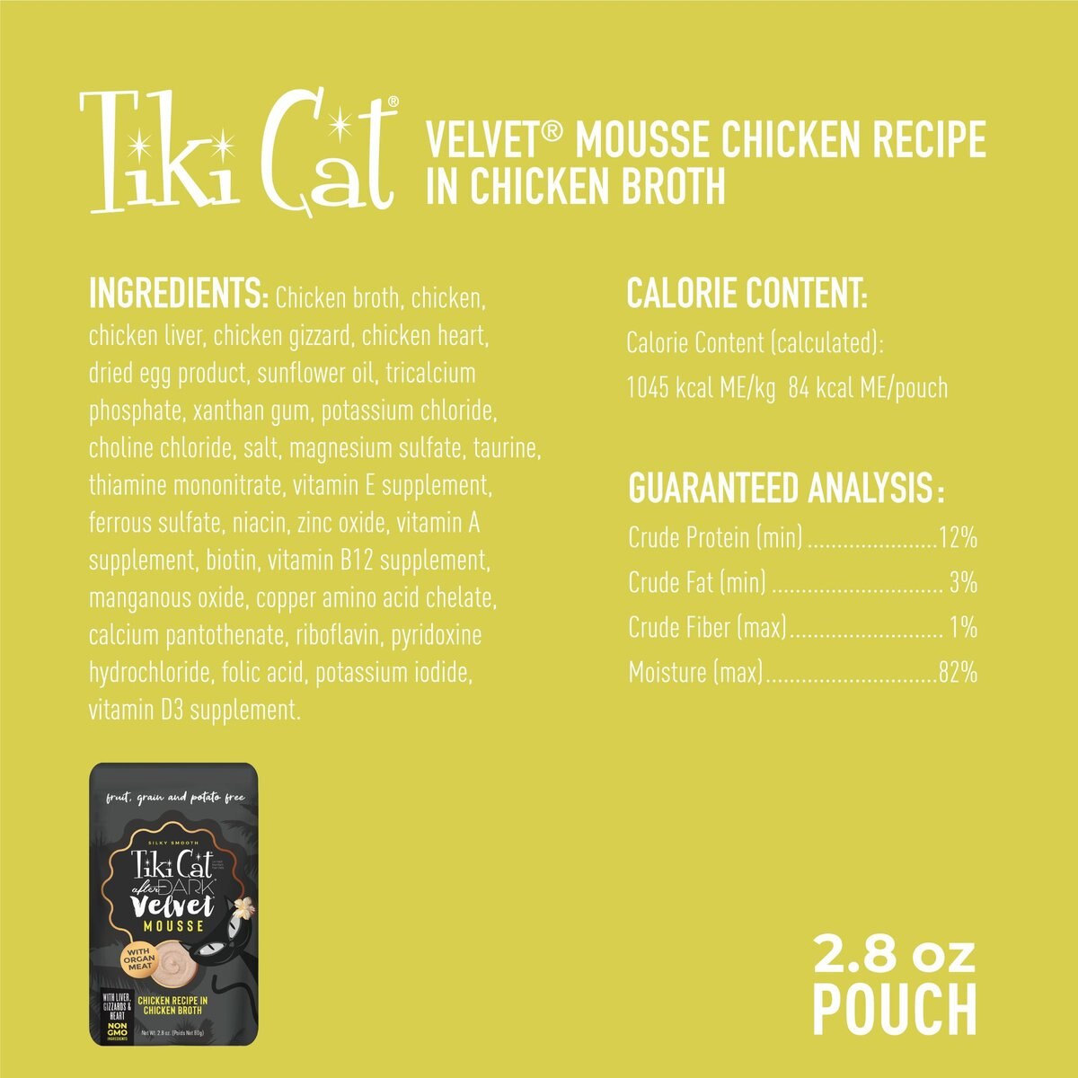 TIKI CAT After Dark Velvet Mousse Chicken Grain-Free Wet Cat Food, 2.8 ...