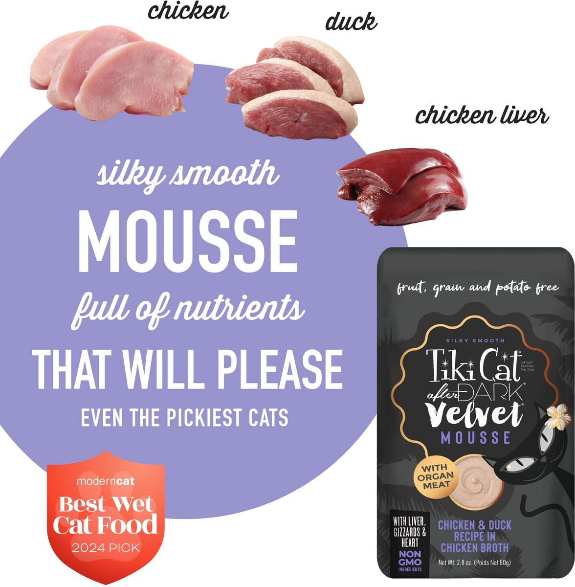 TIKI CAT After Dark Velvet Mousse Chicken & Duck Grain-Free Wet Cat ...