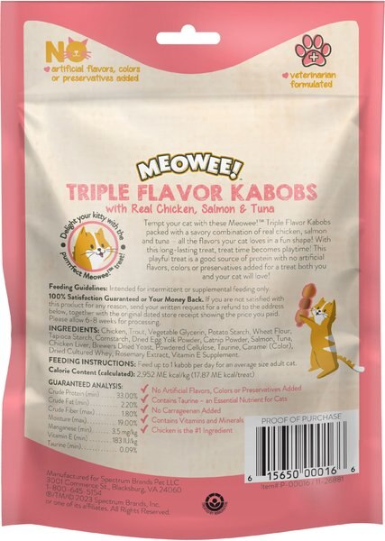 MEOWEE! Triple Flavor Kabobs with Real Chicken, Salmon & Tuna Cat Treat ...