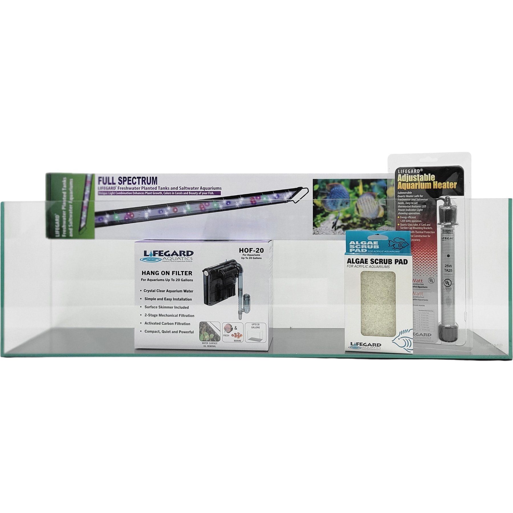 LIFEGARD Clear Glass Bookshelf Aquarium with HOF-2 filter, 5-mm, 11-gal ...