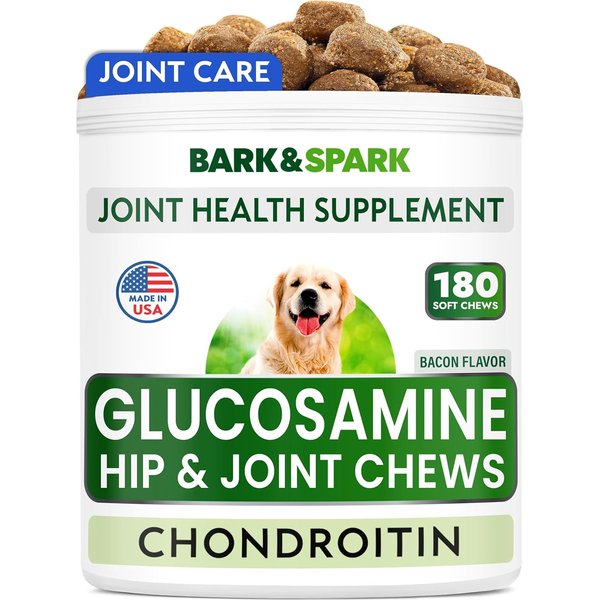 BARK&SPARK Glucosamine Hip & Joint Care Dog Treats Supplement, MSM, 180 ...