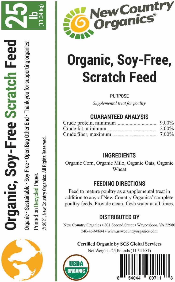 NEW COUNTRY ORGANICS Scratch Grains 9% Protein Chicken Feed, 25-lb bag ...