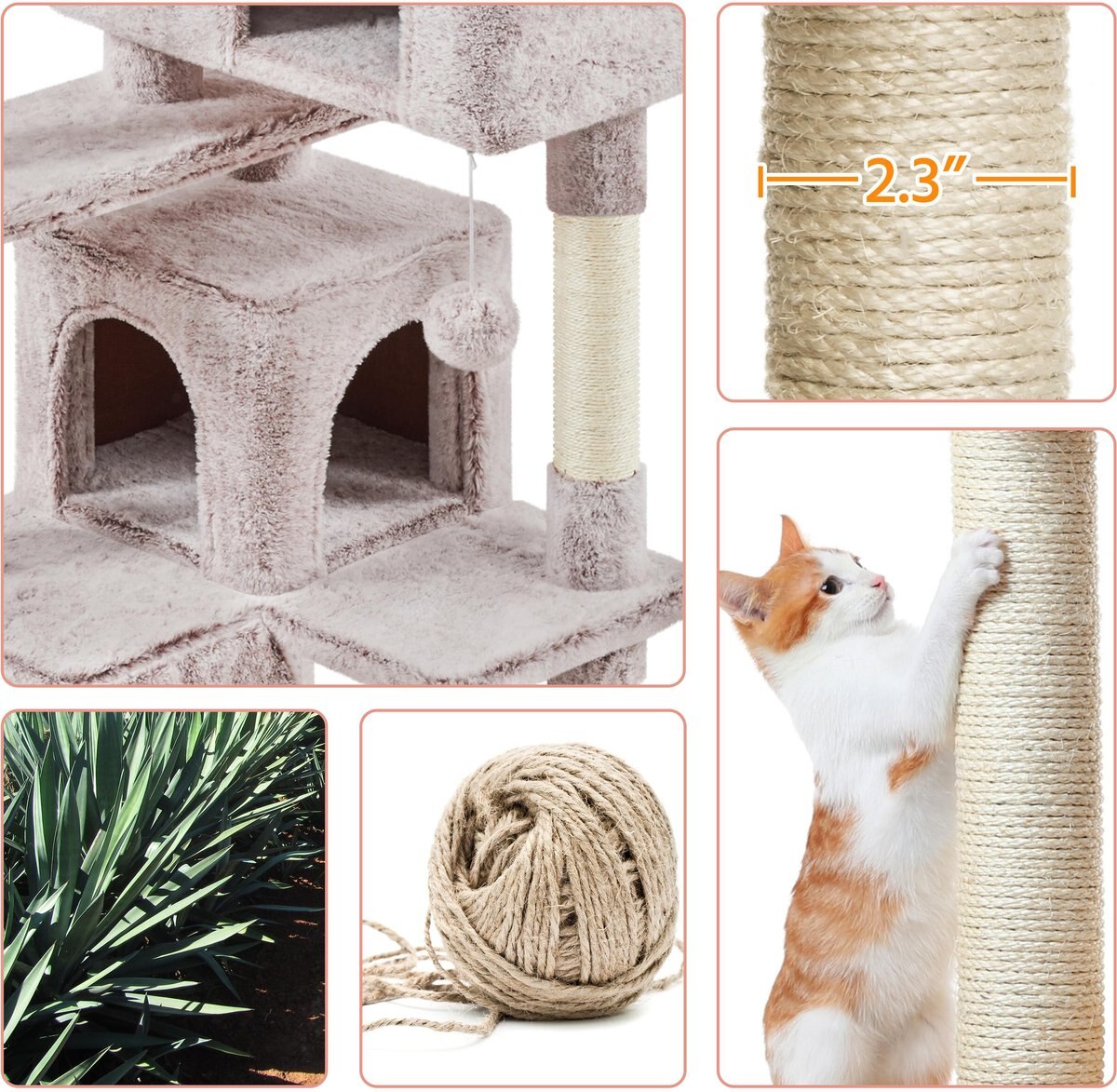 YAHEETECH Cat Scratching Tree, 54-in, Brown/White - Chewy.com