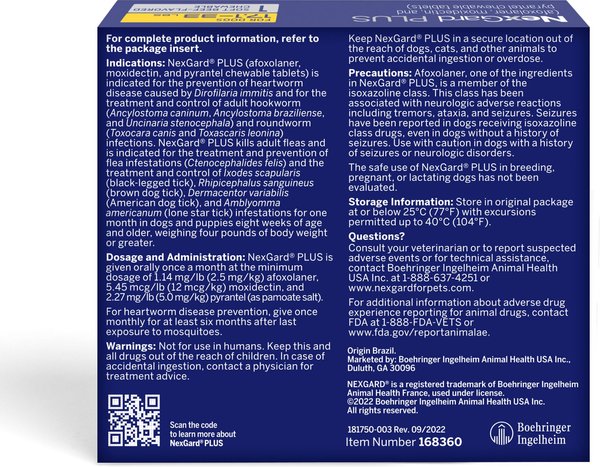 NEXGARD PLUS Chewables for Dogs, 17.1-33 lbs. (Gold Box) 1 Chewable ...