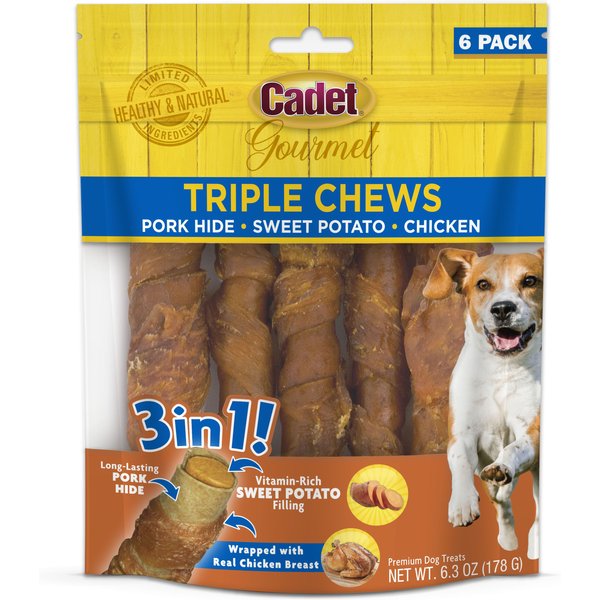 CADET Gourmet Triple Chews Pork Hide, Chicken & Sweet Potato Twists Dog ...