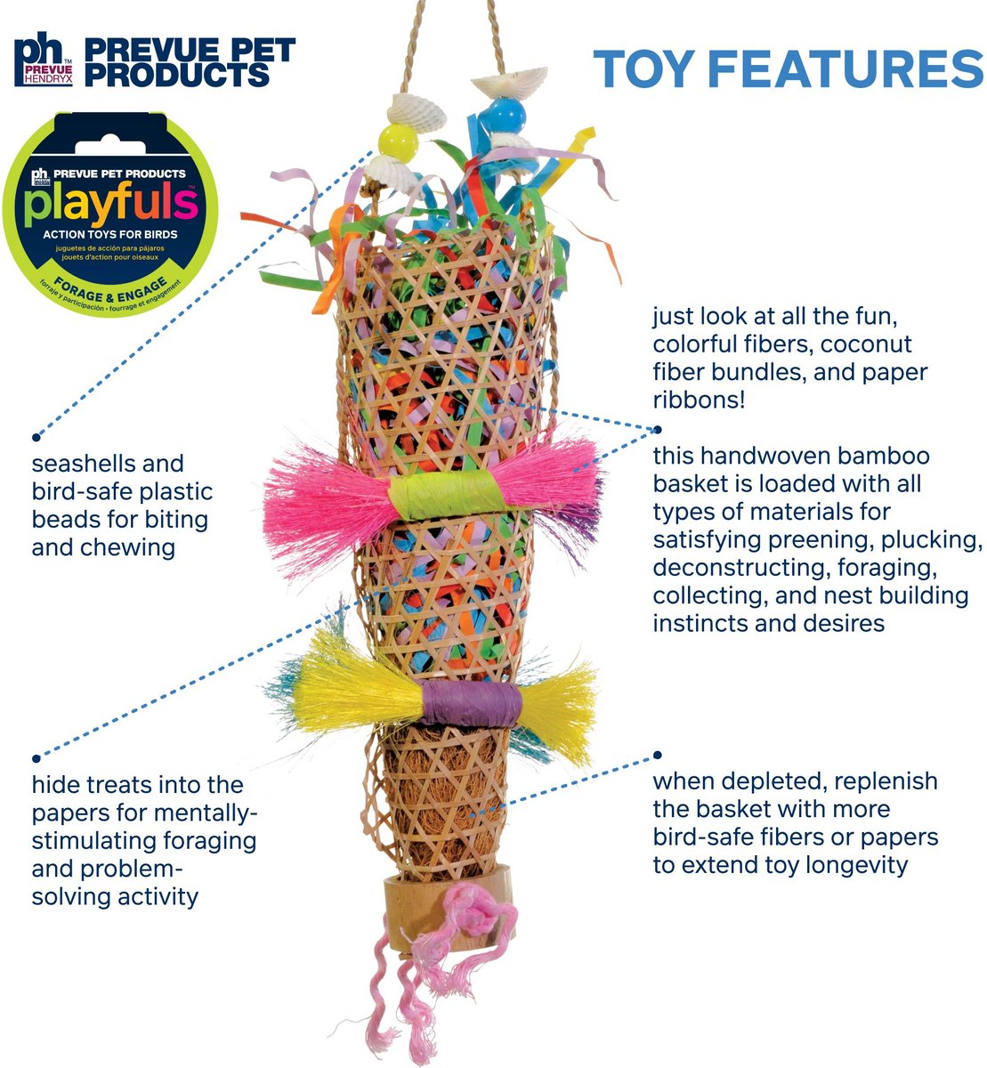 PREVUE PET PRODUCTS Playfuls Confetti Kazoo Bird Toy, Multicolor ...