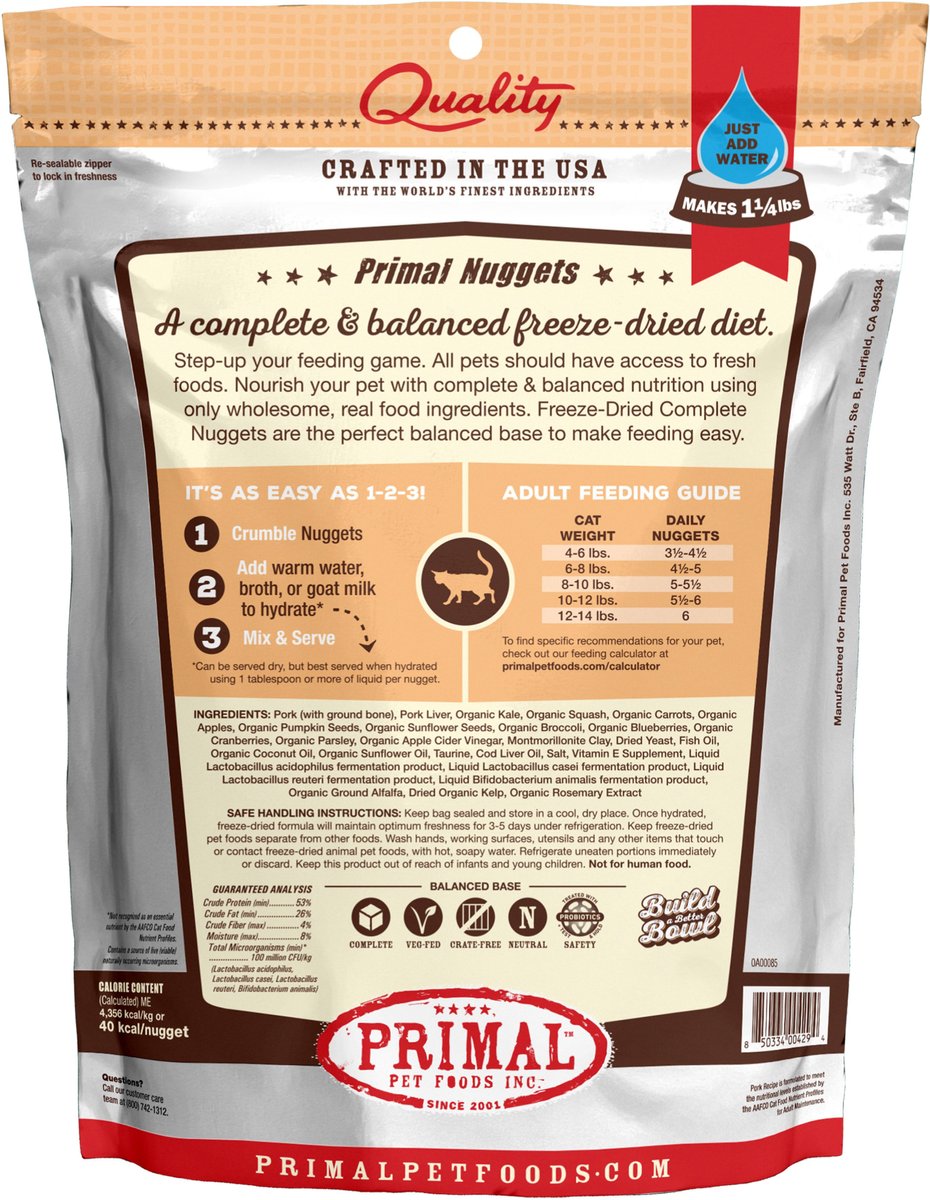 PRIMAL Pork Formula Nuggets Grain-Free Raw Freeze-Dried Cat Food, 5.5 ...