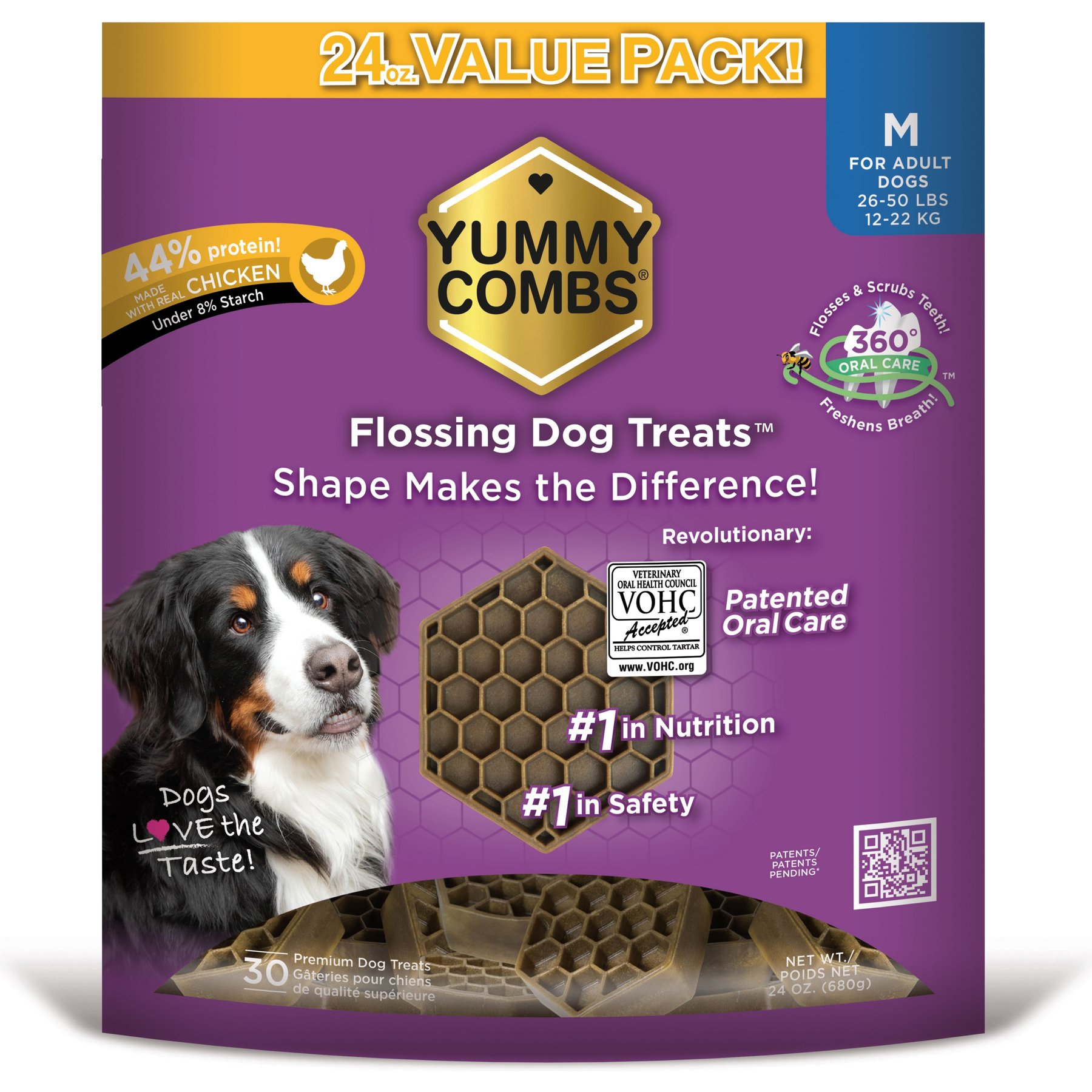 YUMMY COMBS Chicken Flossing Dental Dog Treats, Medium, 30 count ...