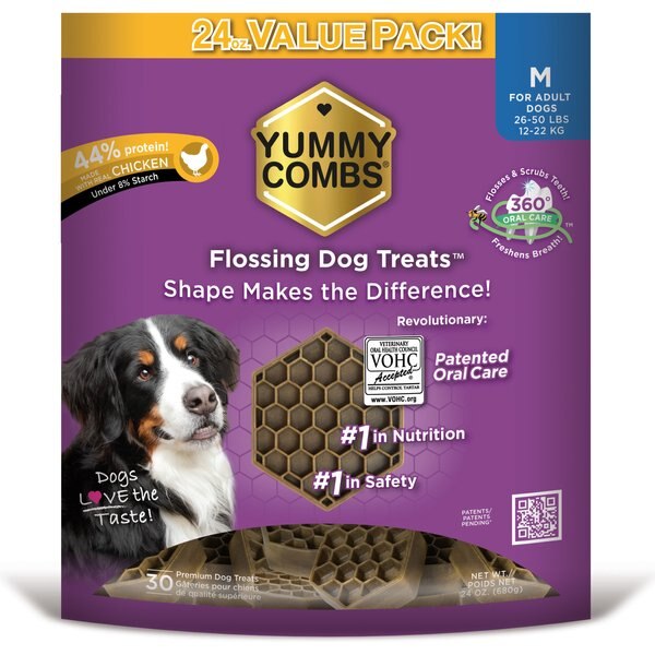 YUMMY COMBS Chicken Flossing Dental Dog Treats, Medium, 30 count ...