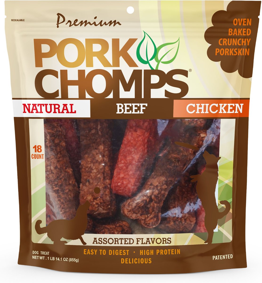 Premium Pork Chomps 4-in Assorted Flavors Crunchy Bones Chew Dog Treats ...
