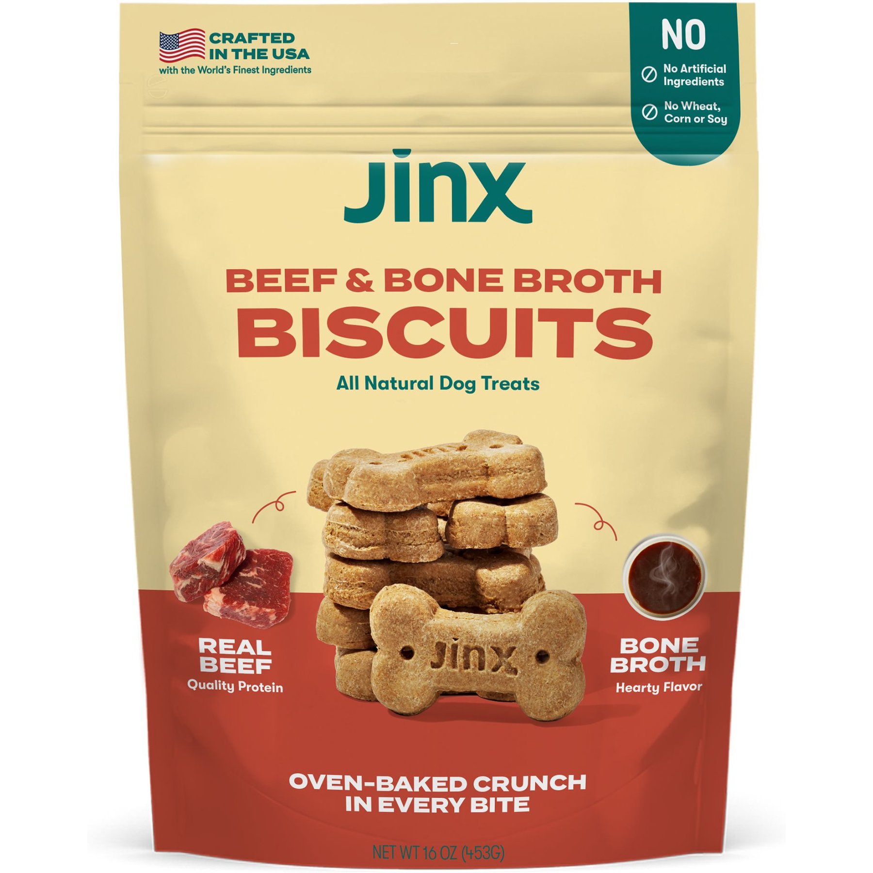 JINX Beef & Bone Broth Biscuits Crunchy Dog Treats, 16-oz bag - Chewy.com