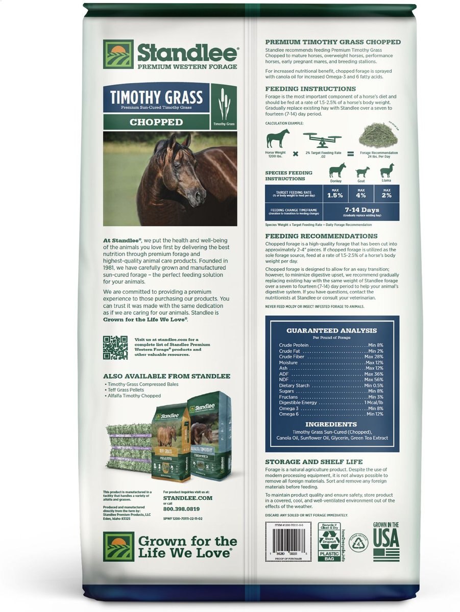STANDLEE Premium Timothy Grass Chopped Forage Horse Feed, 25-lb bag ...