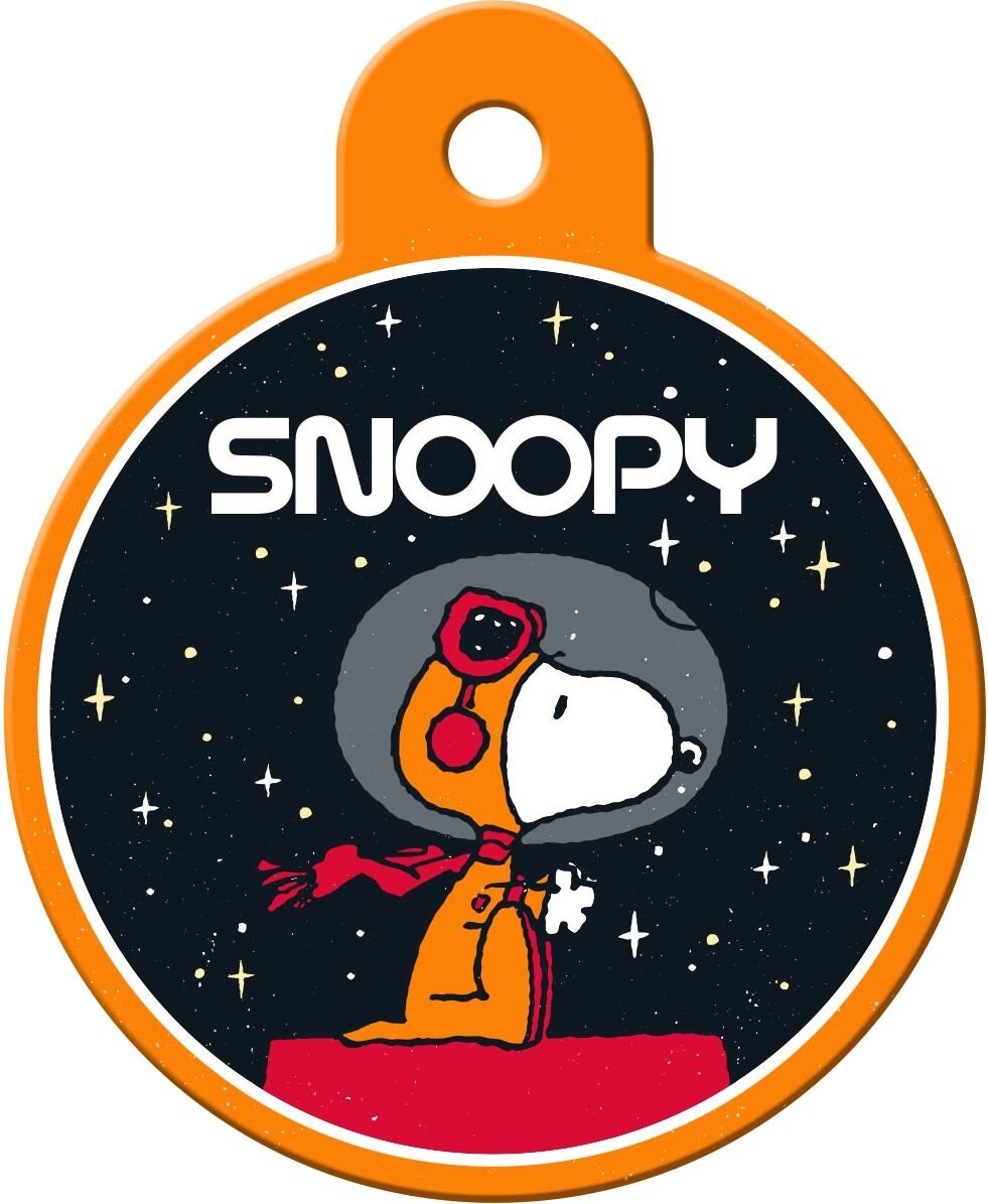 QUICK-TAG Peanuts Space Orange Stars Circle Dog ID Tag - Chewy.com
