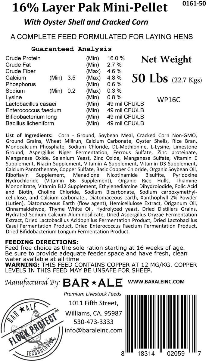 BAR ALE 16% Protein Layer Mini-Pellet with Cracked Corn & Oyster Shell ...