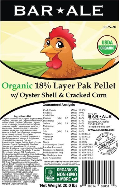 BAR ALE Organic 18% Protein Layer Pak Pellet Chicken Feed, 20-lb bag ...