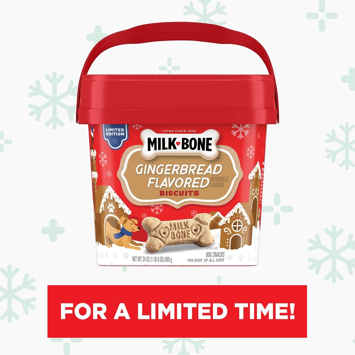 MILK-BONE Gingerbread Flavored Dog Biscuits, 24-oz pail - Chewy.com