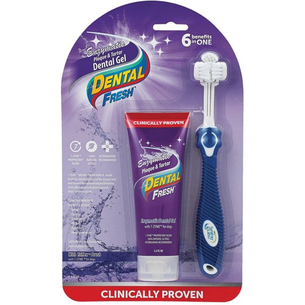 DENTAL FRESH Enzymatic Gel Triflex Dog Toothbrush Kit, 2.5-fl oz ...