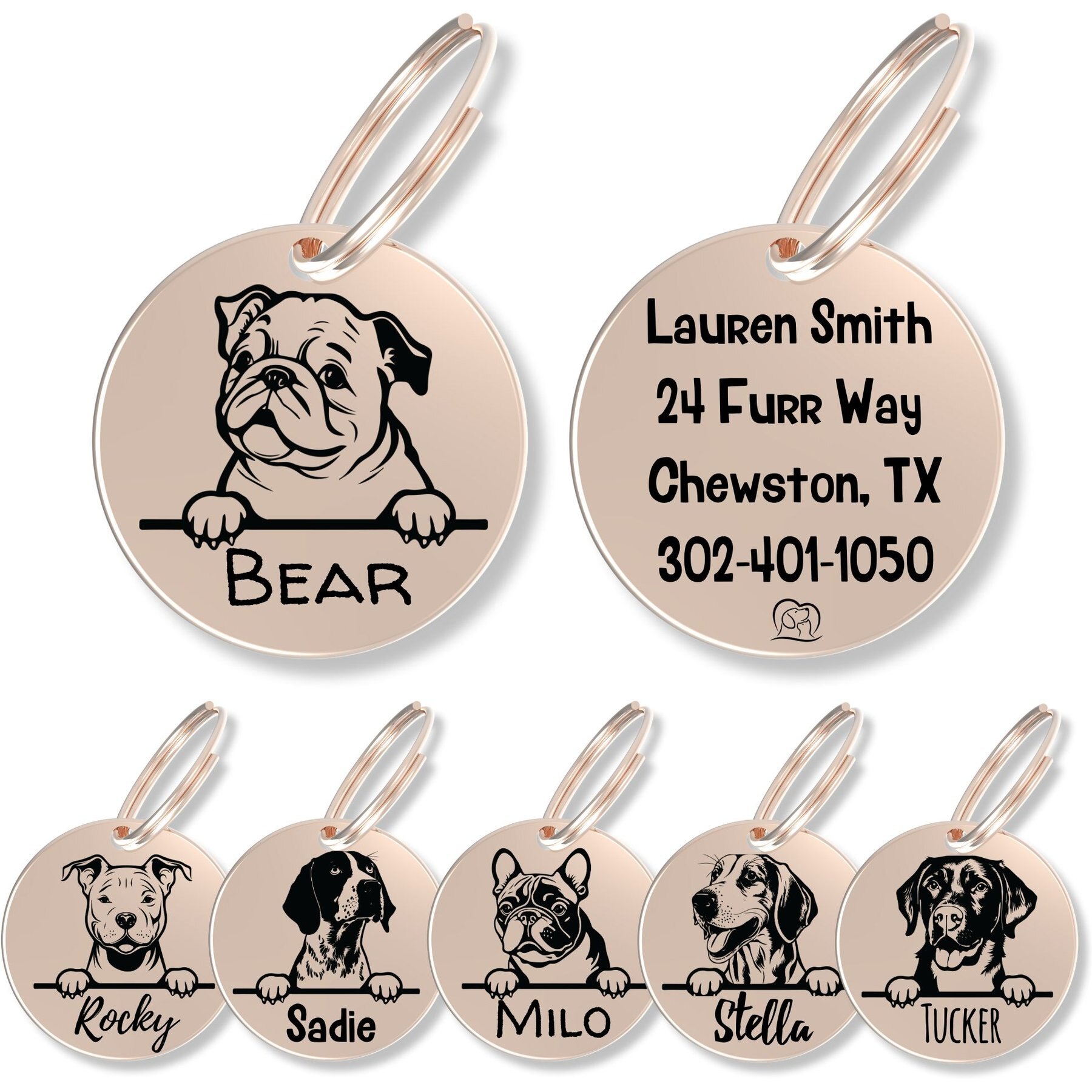 PAWFUREVER Dog Breed Stainless Steel Personalized Dog ID Tag, Bulldog ...